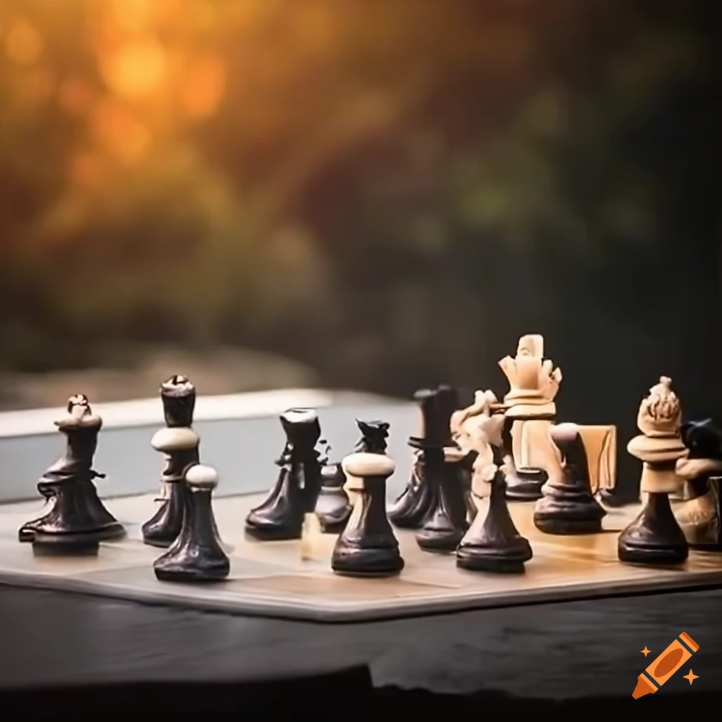 Panda playing chess against a red sunset backdrop on Craiyon