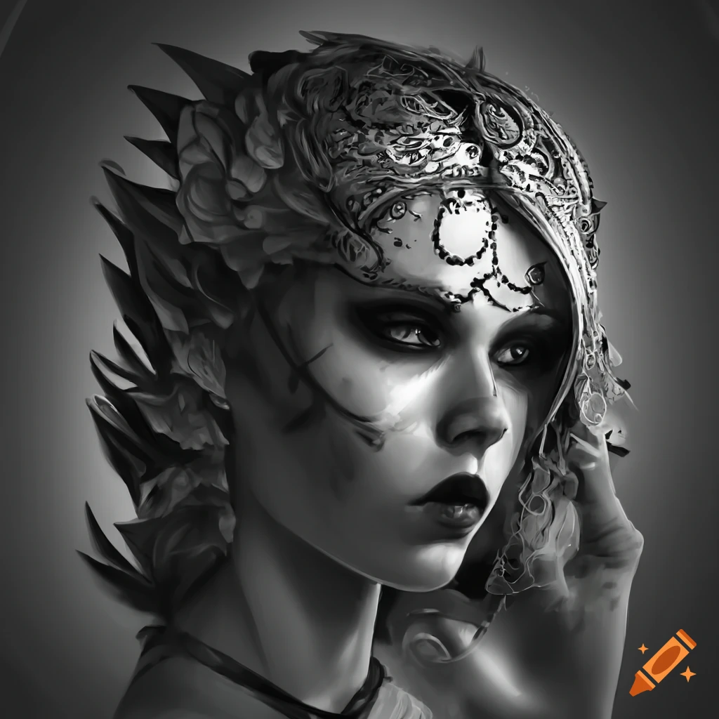 Monochrome fantasy artwork on Craiyon