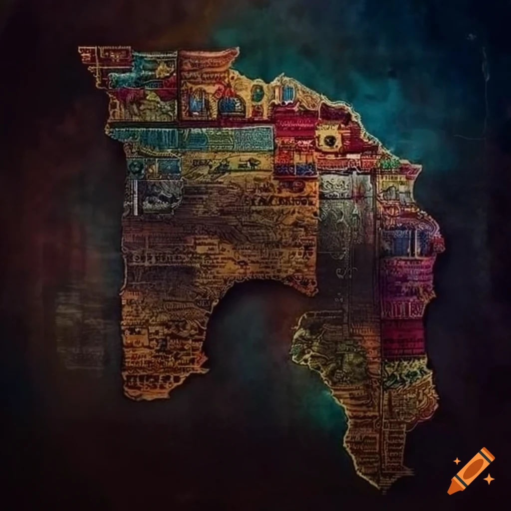 Colorful map of legendary places filled with mythology and pirates on ...