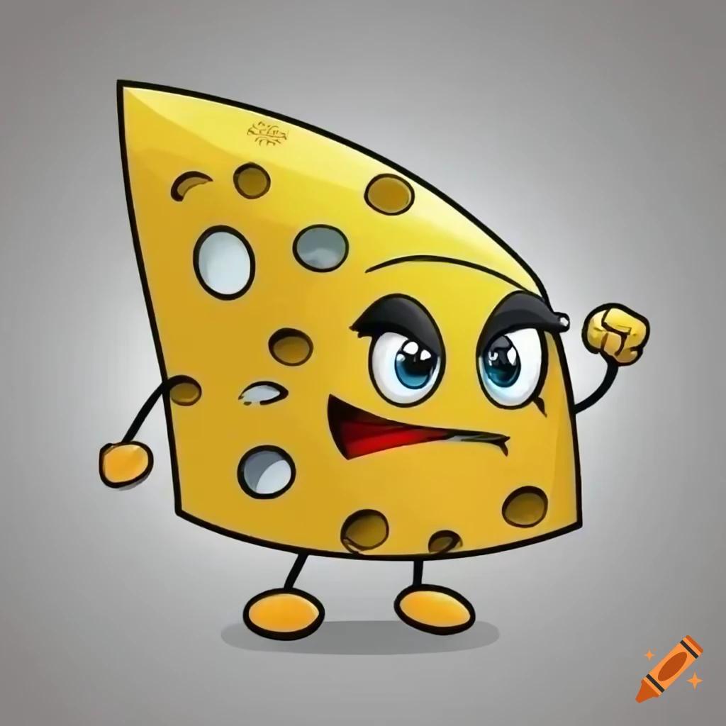 Cartoon illustration of an angry yellow cheese character on Craiyon