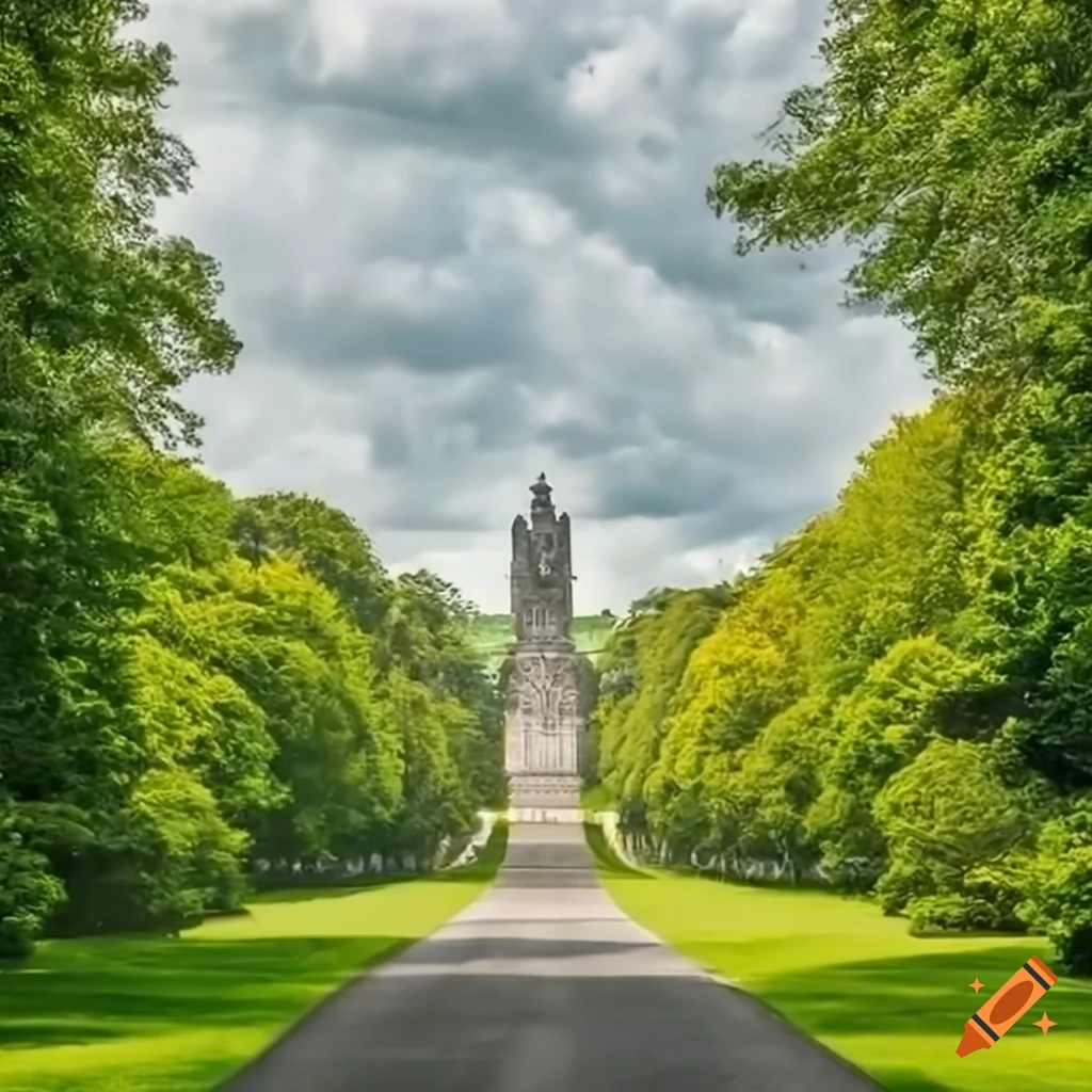 Impressive symmetrical classical war memorial in a lush green park on ...