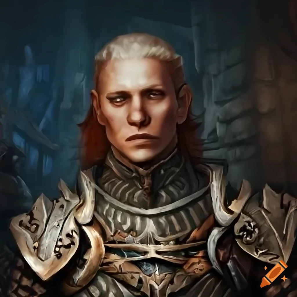 Intense detailed portrait of a human male aasimar in heavy armor in ...