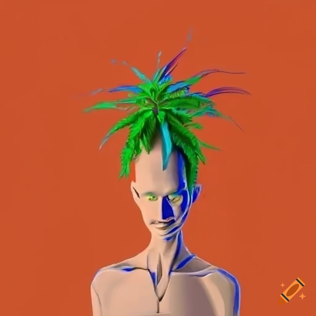 Hybrid man/cannabis plant character in 3D optical illusion on Craiyon
