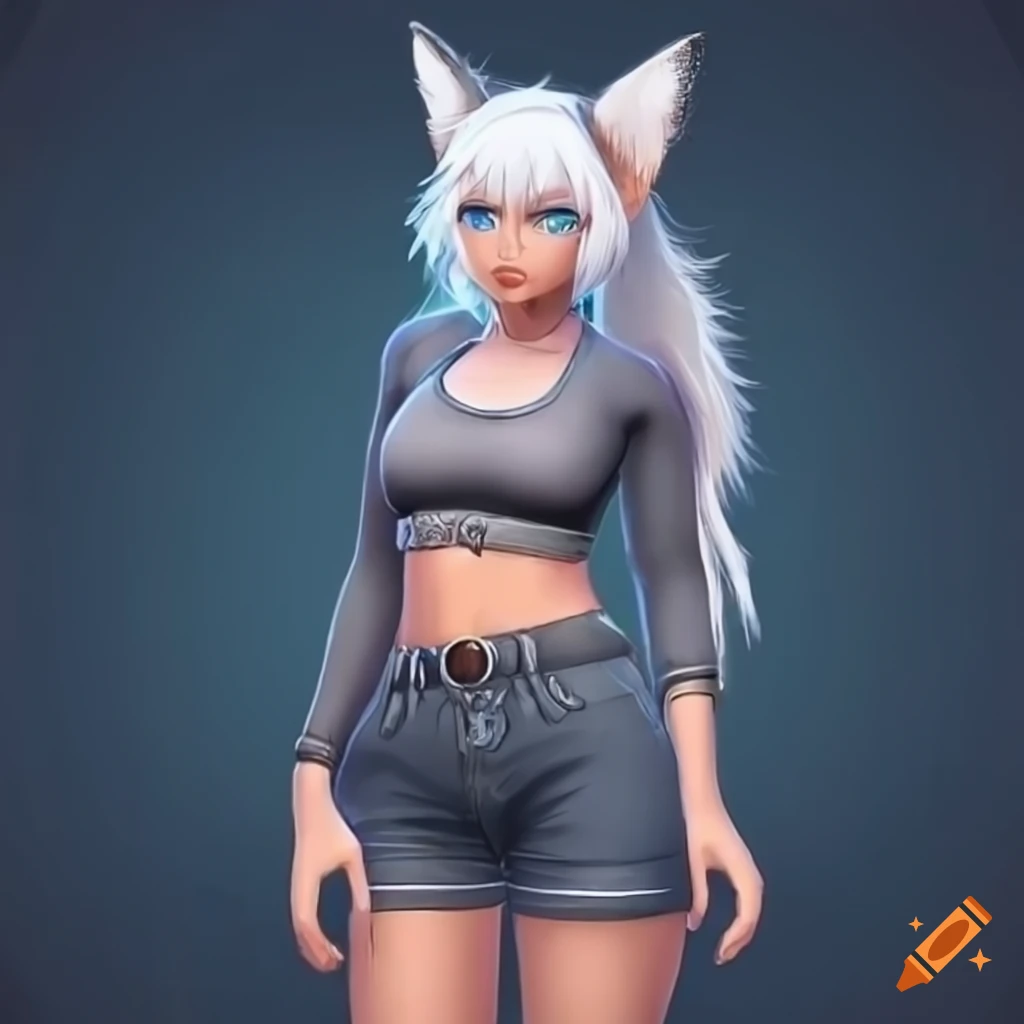 Character with white hair, diamond blue eyes, wolf features, wearing ...
