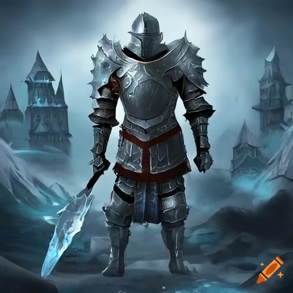 Knight in ice armor in a fantasy world on Craiyon