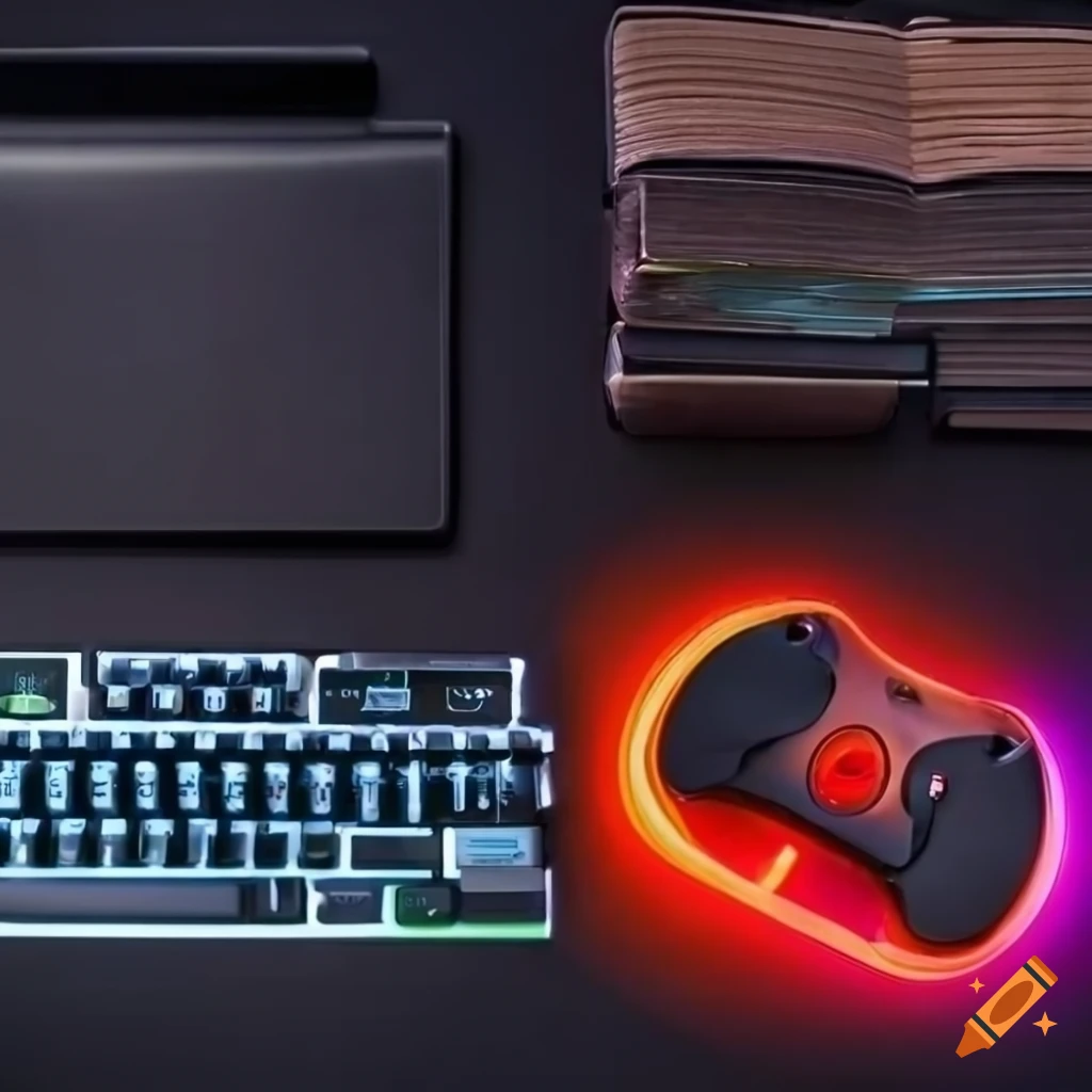 Collage of computer keyboards, gaming consoles, and code books on Craiyon