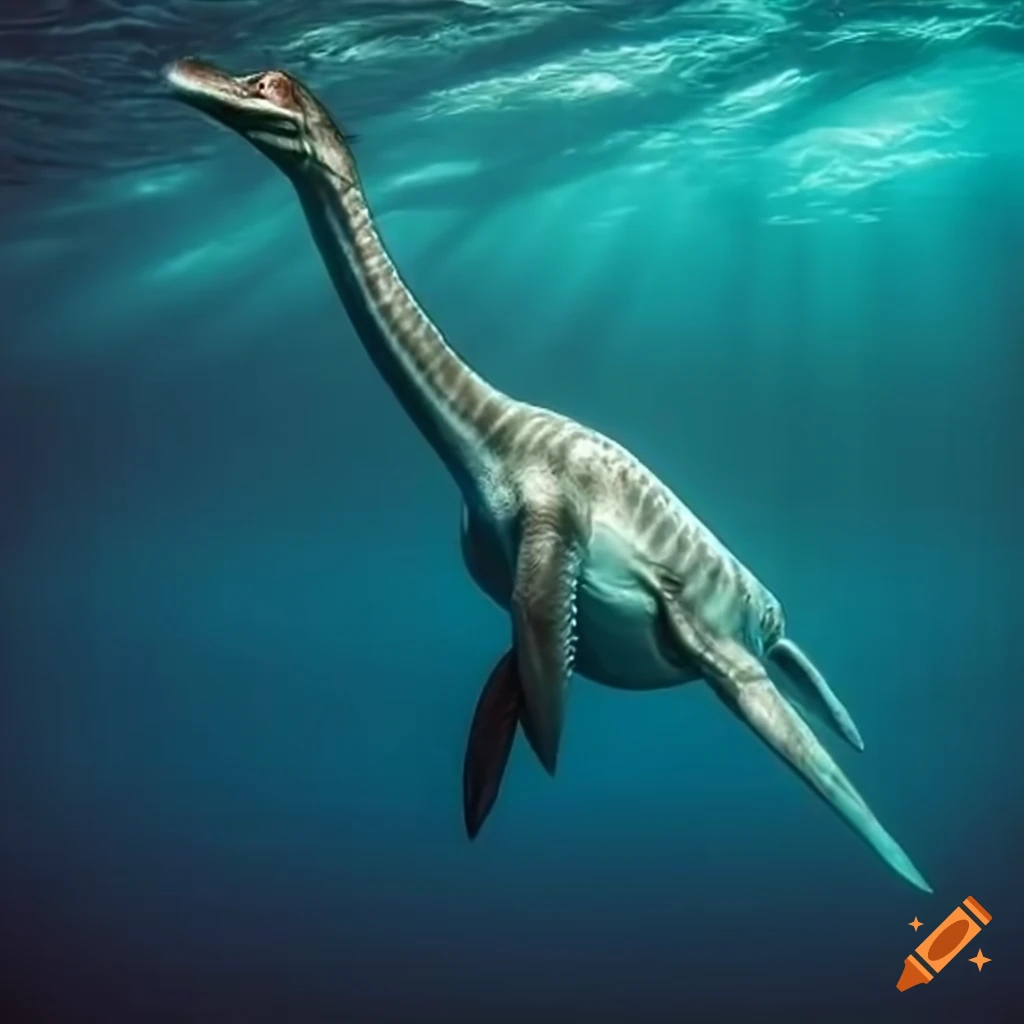 Realistic plesiosaur swimming in the depths of the ocean on Craiyon