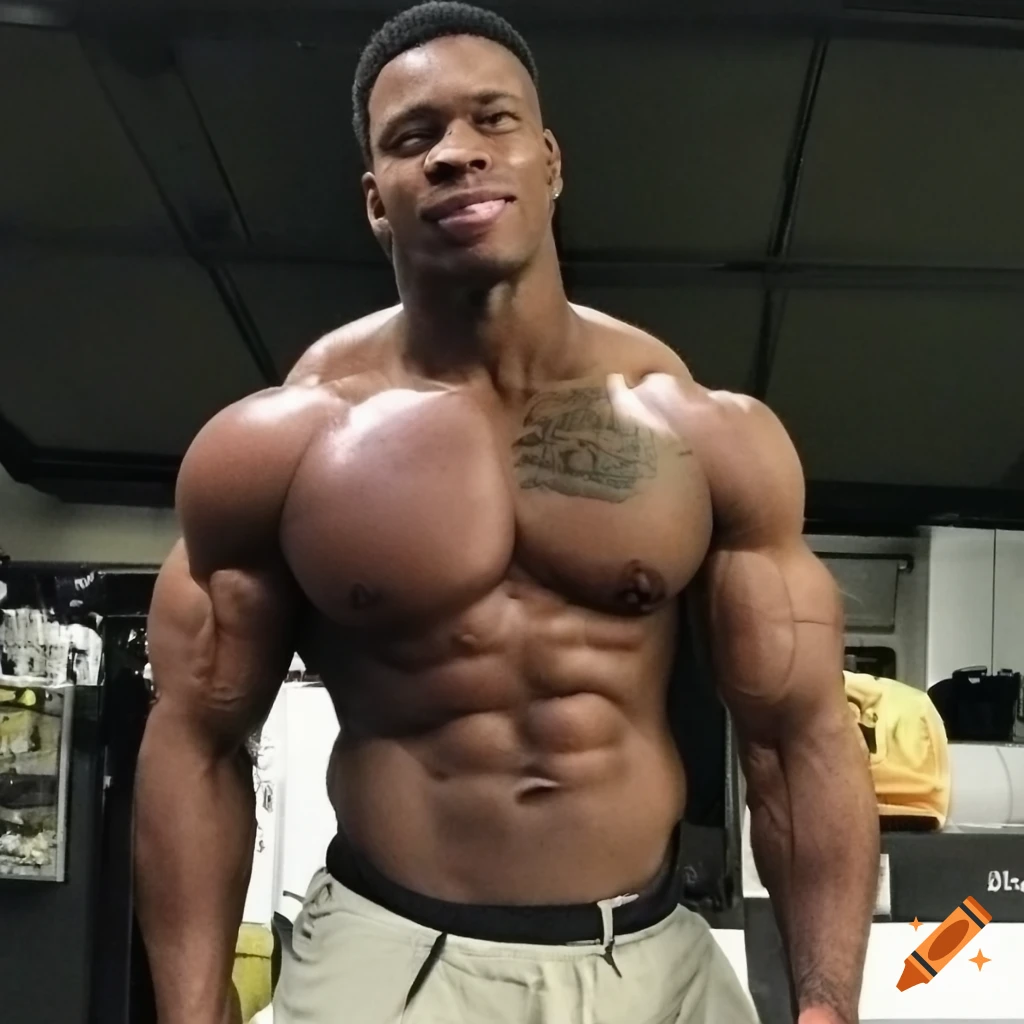 Muscular African American man taking a selfie with a rugged look on Craiyon