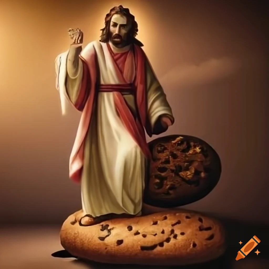 Jesus preaching on a large cookie to his followers on Craiyon