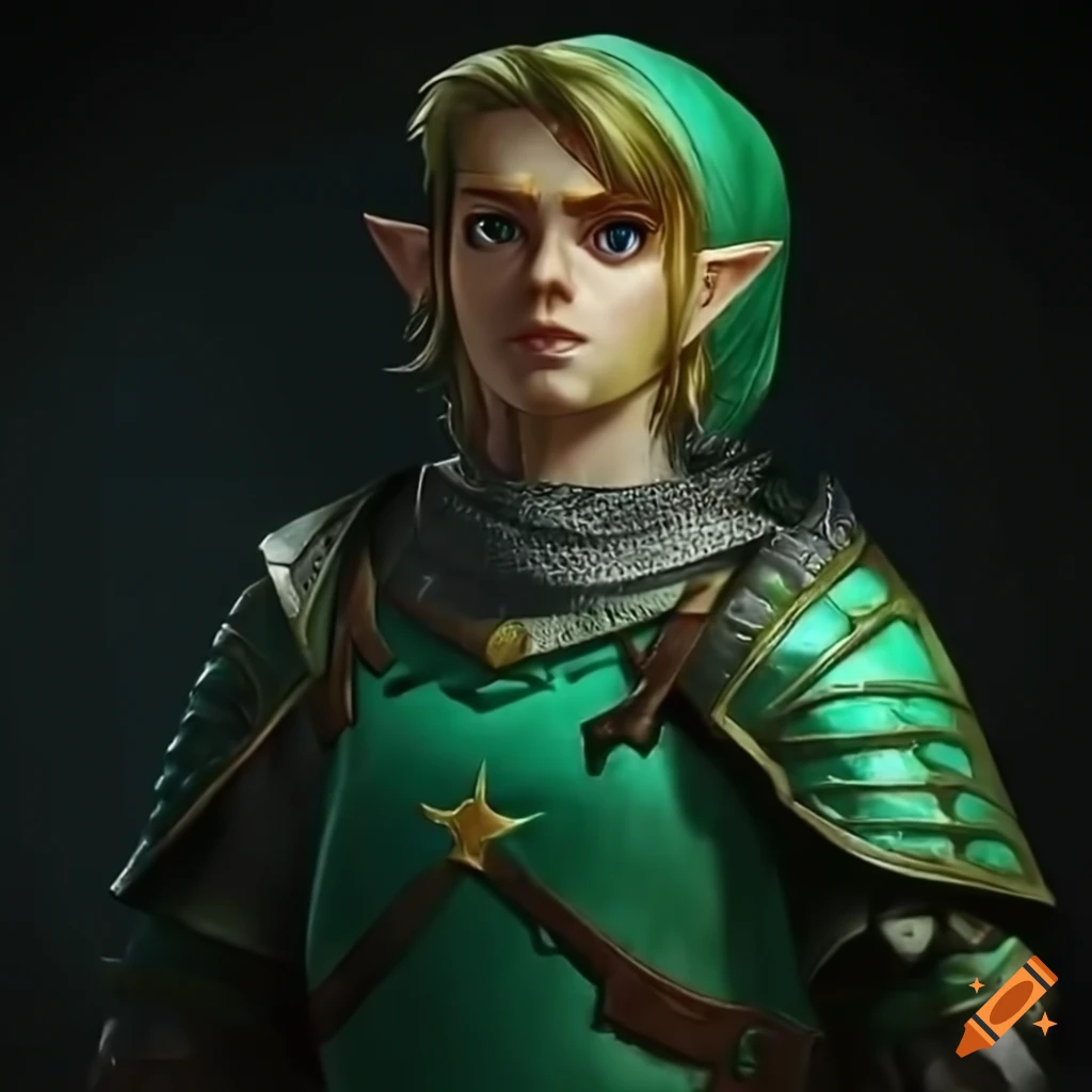 Realistic adult green knight armor with master sword from zelda on Craiyon