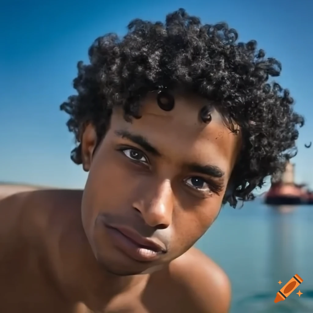 Group of men with arabic features relaxing at a shipping dock on a ...