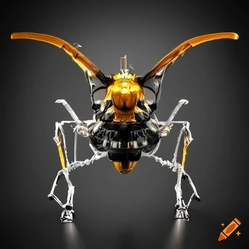 Intricate and detailed technologically advanced robotic wasp artwork on ...