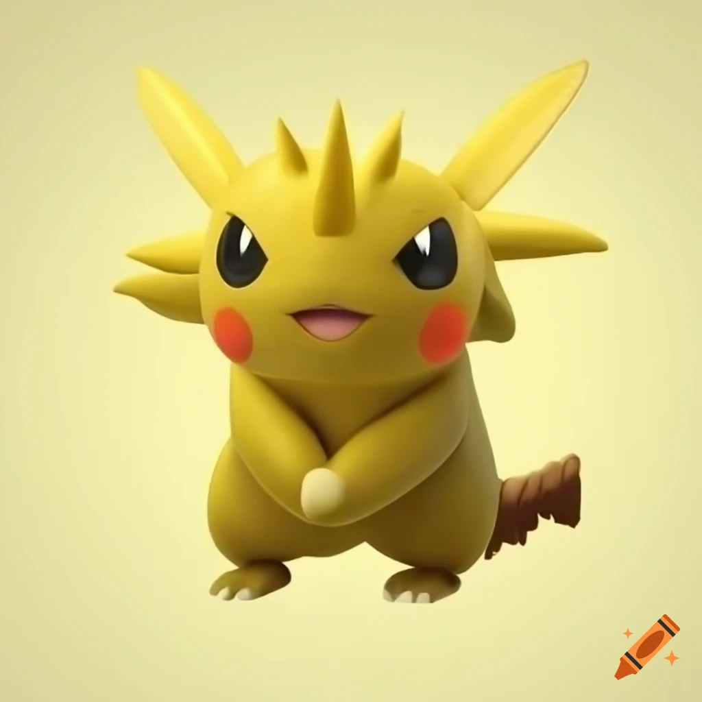 Sinister yellow lightning-type Pokémon in 3D render kawaii style on Craiyon