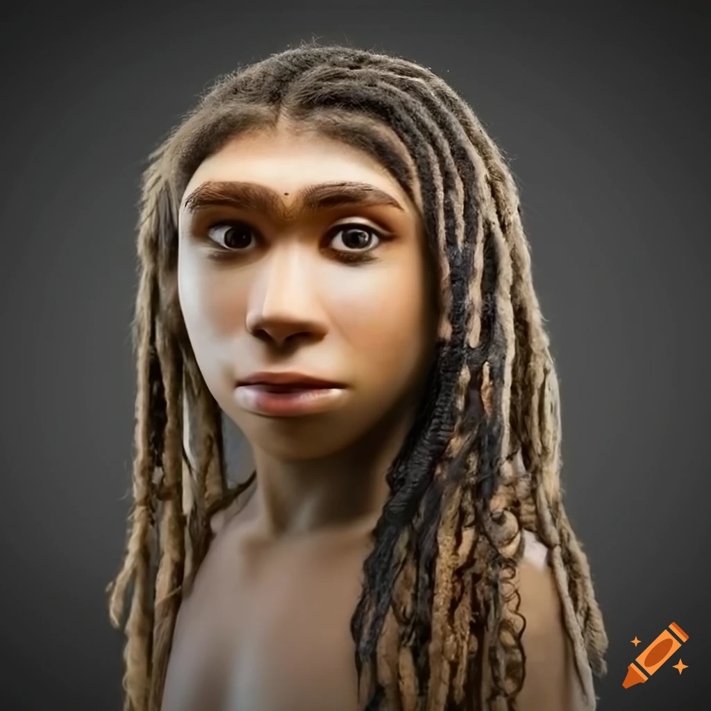 Portrait of a beautiful Neanderthal woman with dreadlocks and ...