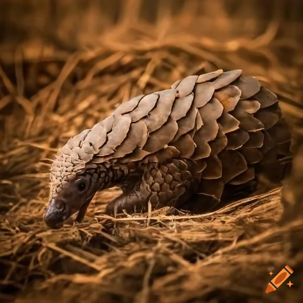 Pangolin hiding in a burrow under a forest canopy on Craiyon