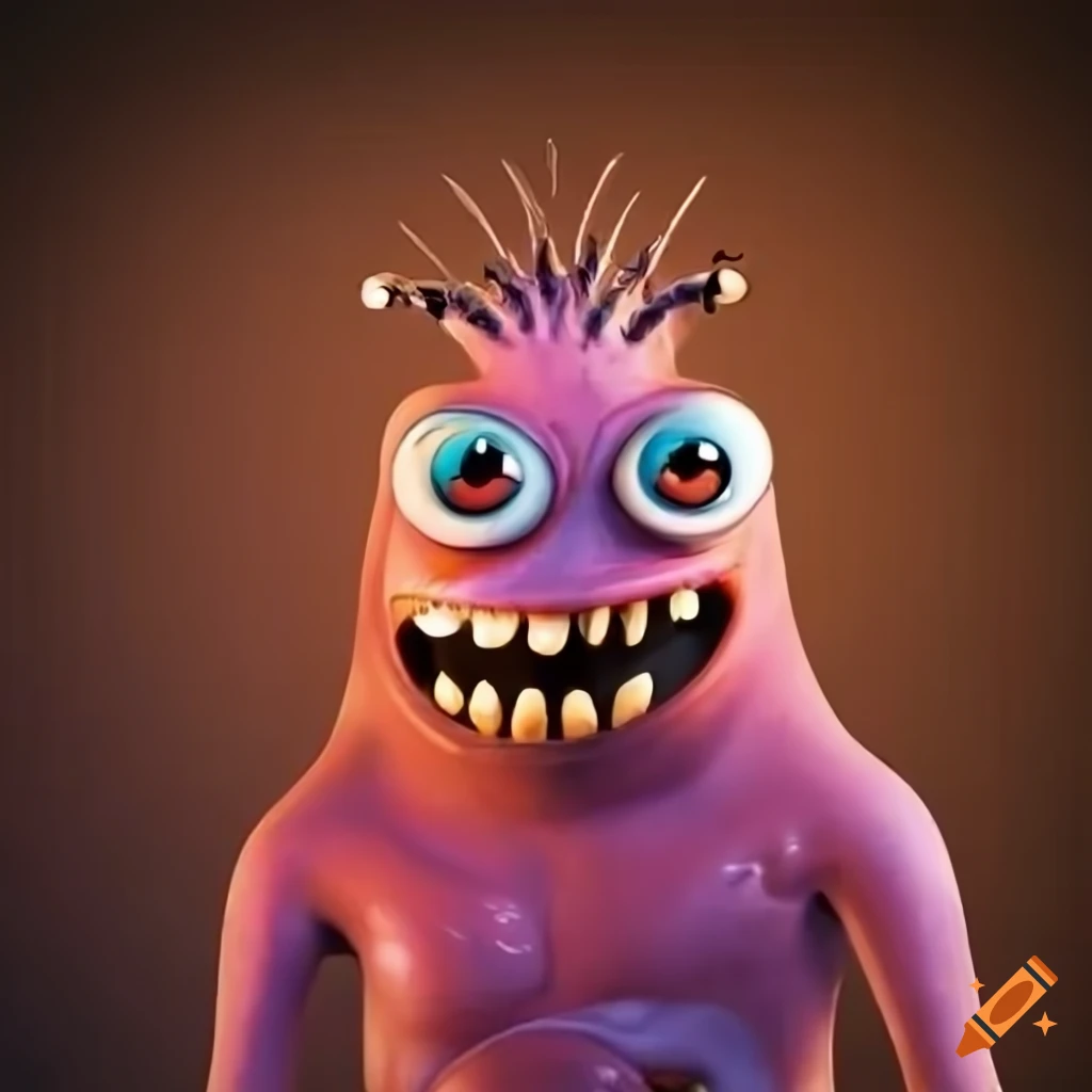 Cartoon monster character with grilling apron and fake grill mouth on ...