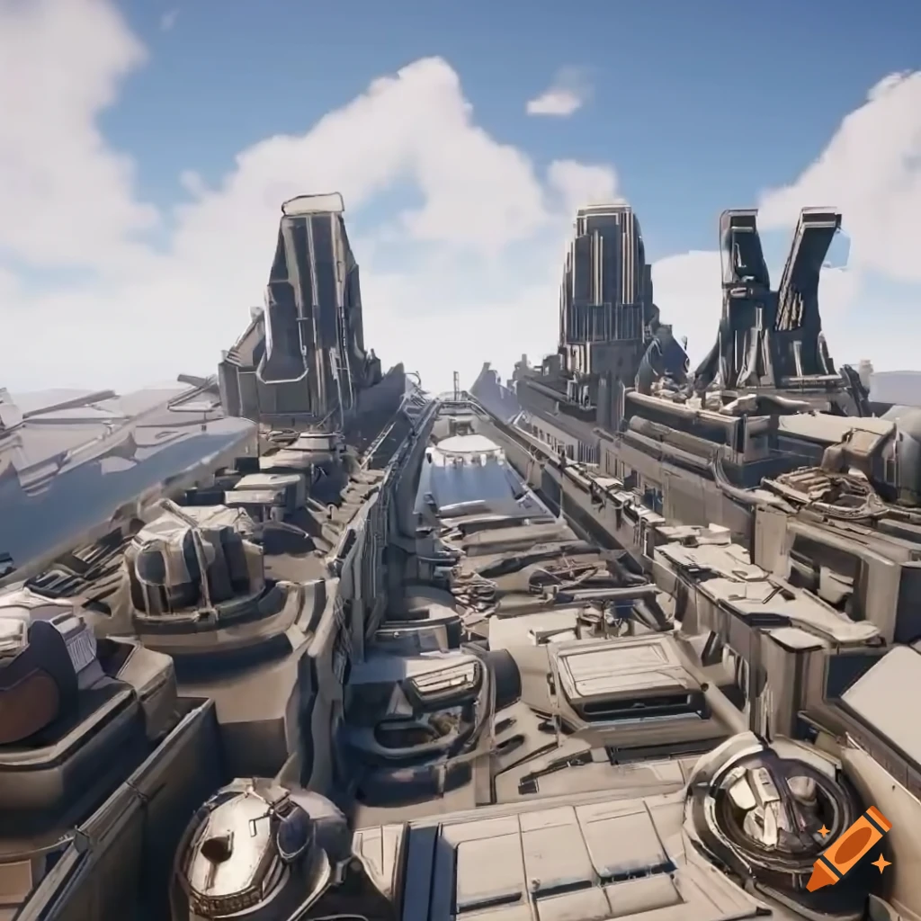 Sci-fi cityscape in unreal engine 5 from a top view on Craiyon