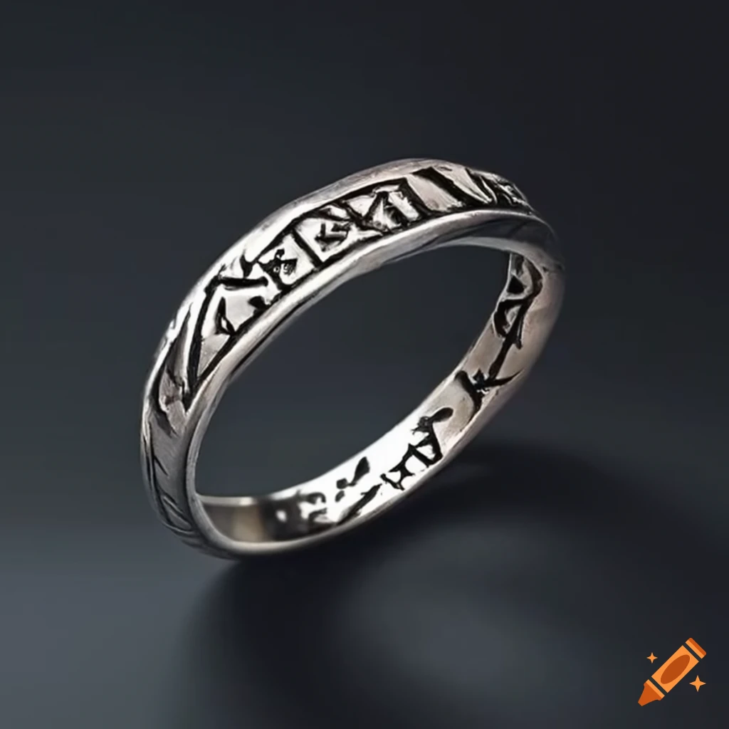 Magical silver ring with intricate runes worn by monks on Craiyon