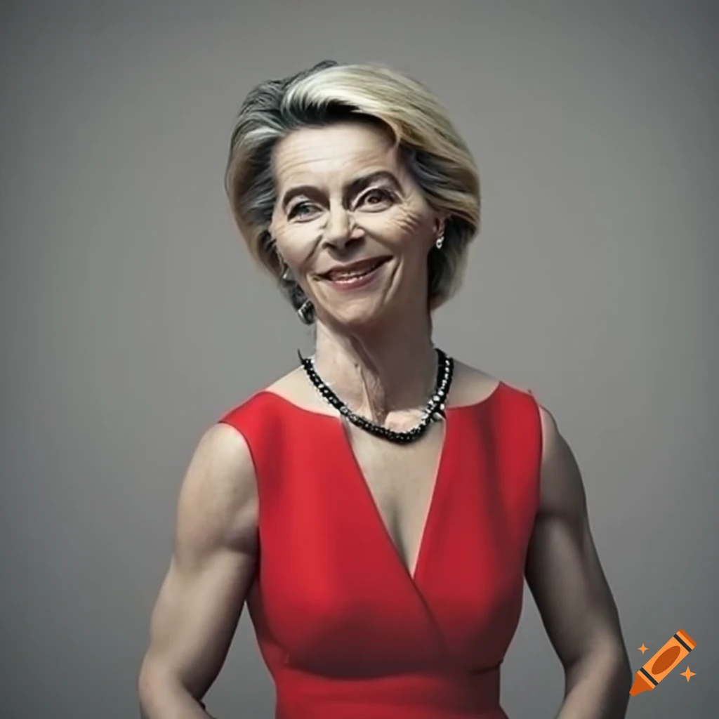 Ursula von der leyen in a red dress on Craiyon