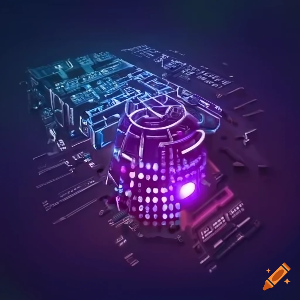 Futuristic software library logo with interconnected brains and binary data processing on Craiyon