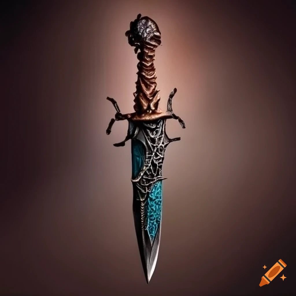 Enchanted dagger with spiderweb patterns on the blade and spider legs on the hilt on Craiyon