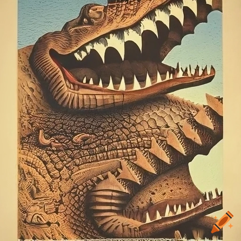 Vintage Adventure travel poster with stave carvings in a vibrant ...