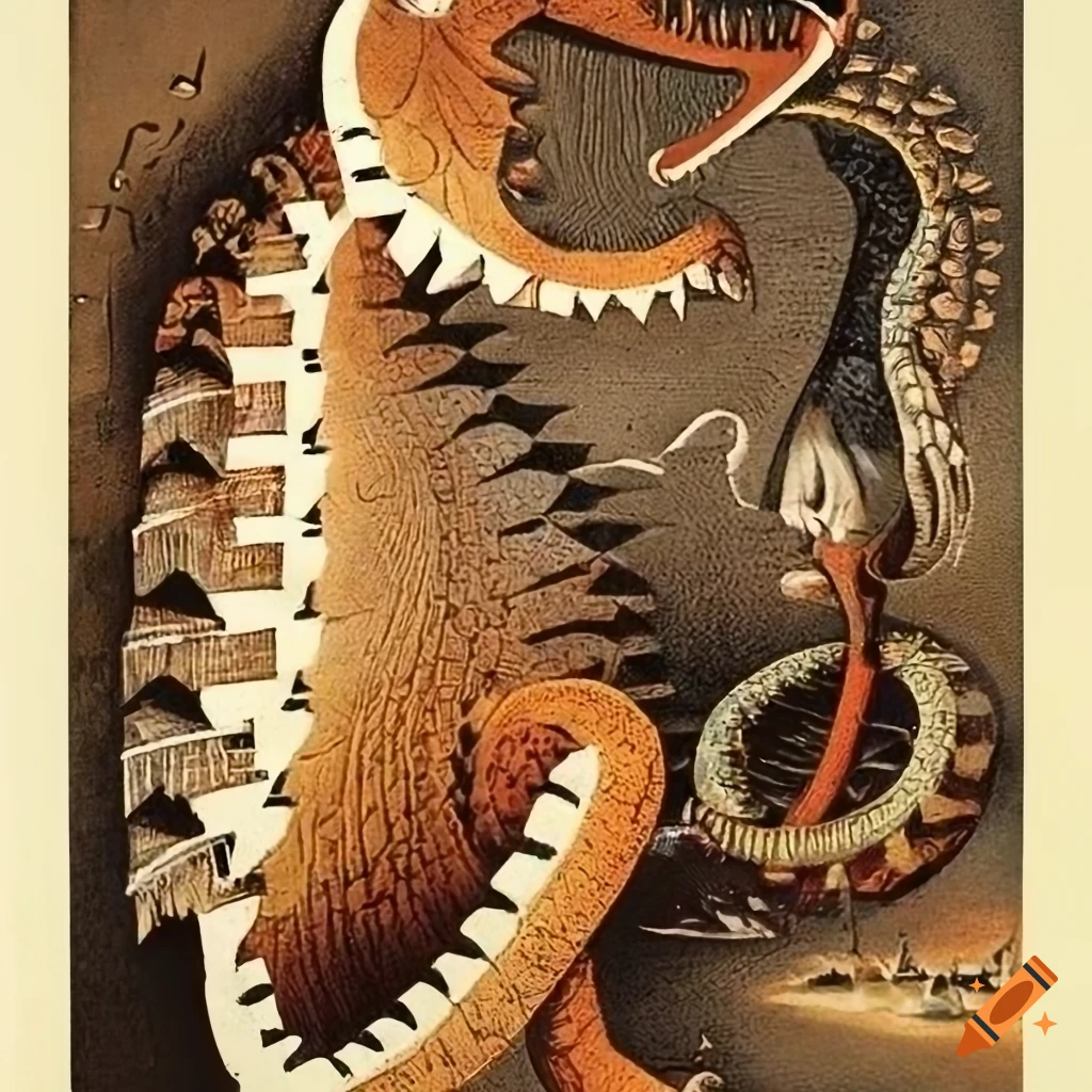 Vintage adventure travel poster with stave carvings and woodblock art ...