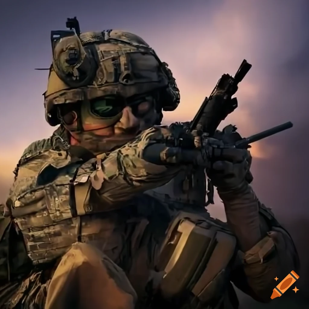 Intense combat scene with us army personnel and military vehicles in ...