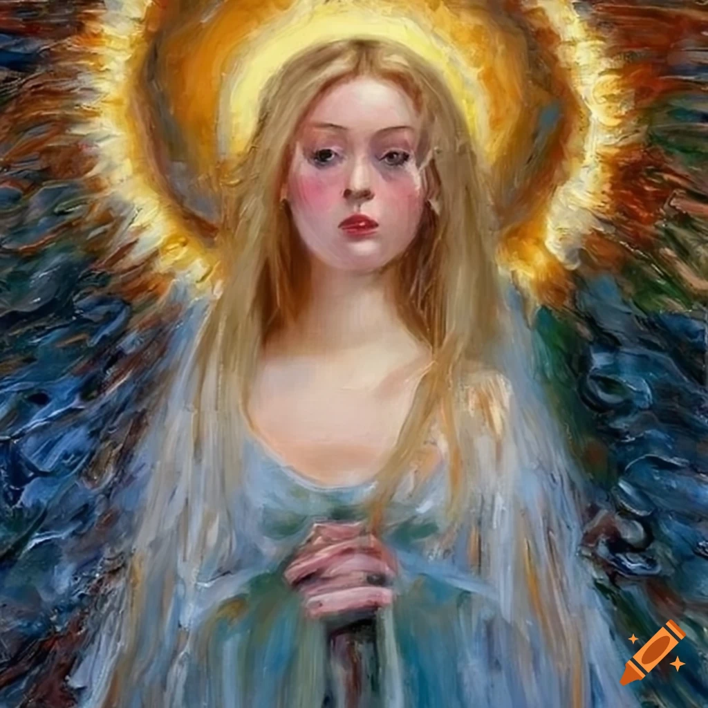 Monet-style painting of a saintly woman with long blond hair and a ...