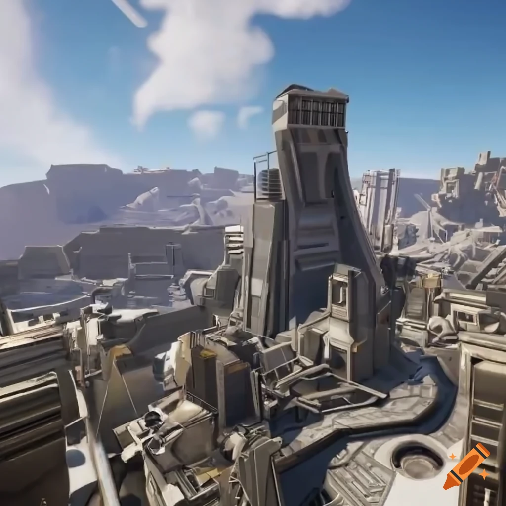 Sci-fi cityscape in unreal engine 5 from a top view on Craiyon