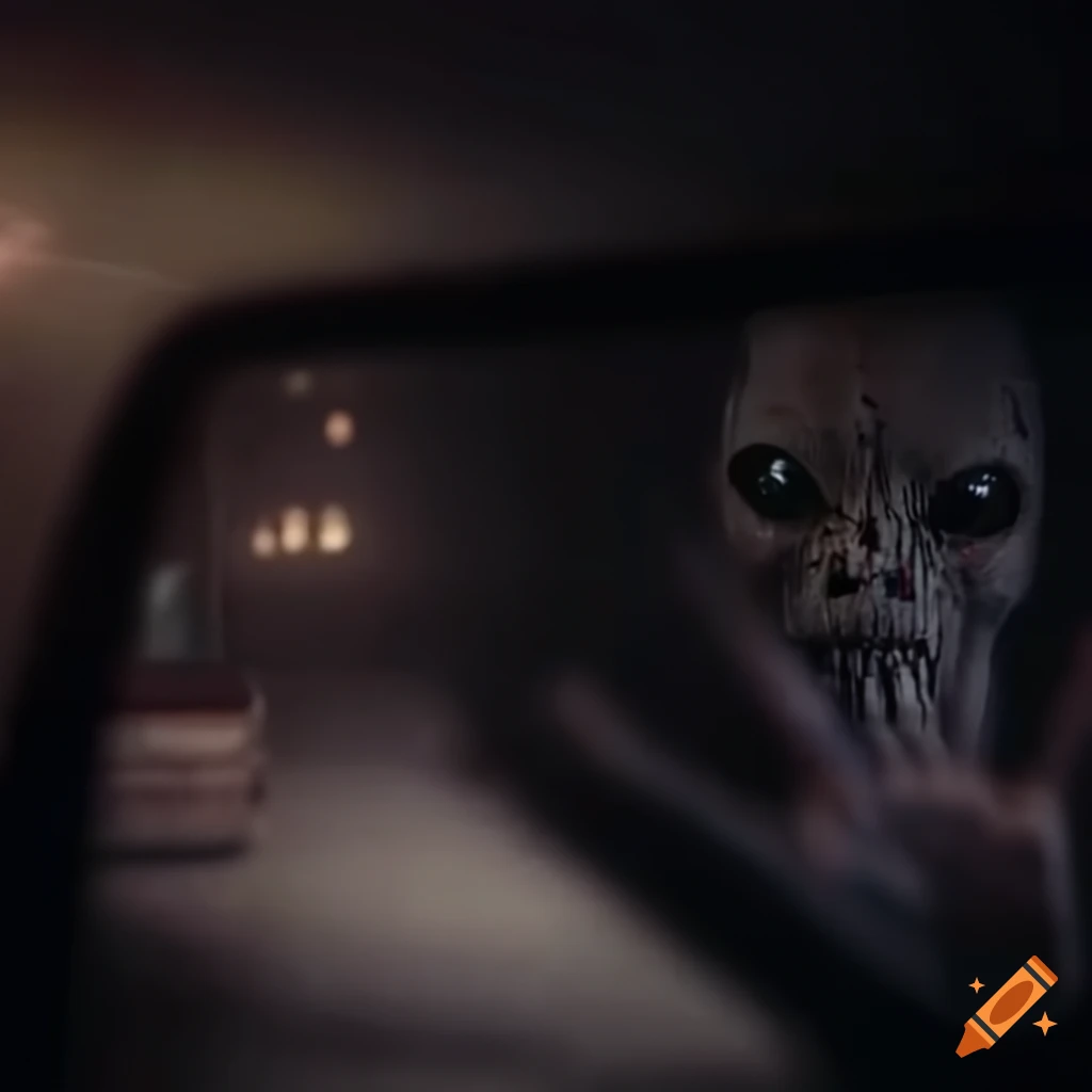 Gray alien hand touching window on dark stormy night on Craiyon