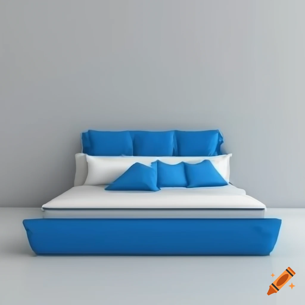 Minimalist 3D design of a simple rectangular bed with blue pillows on ...
