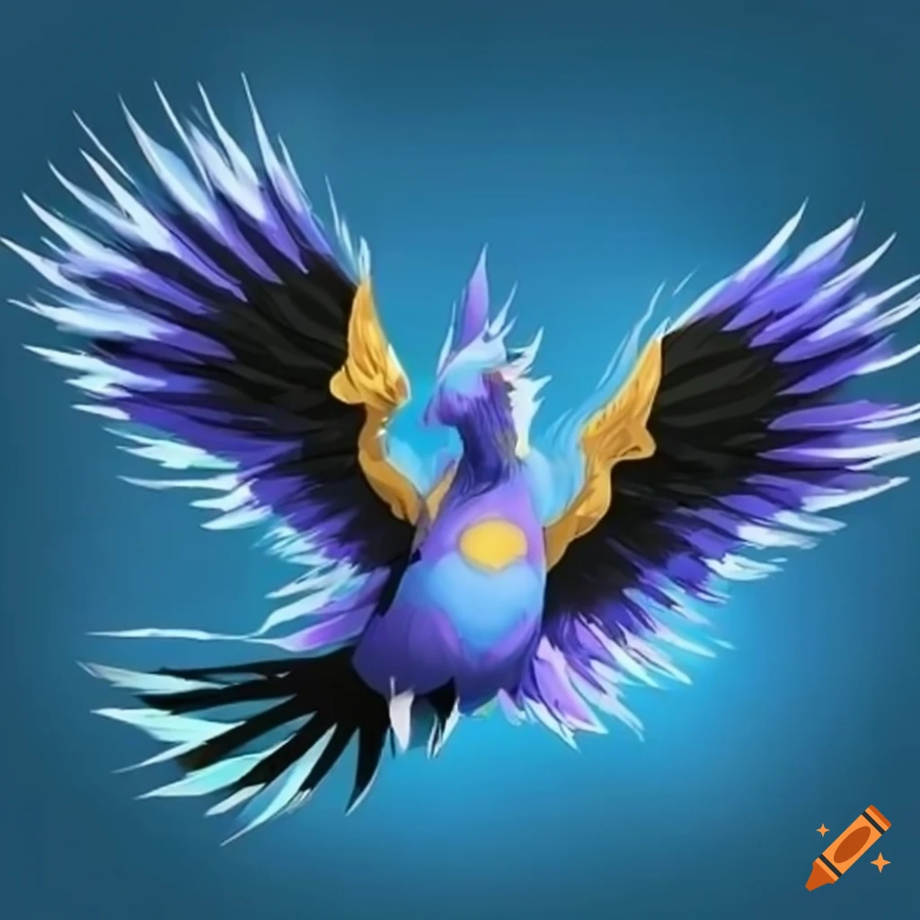 Phoenix-style Pokemon next to a blue Phoenix on Craiyon