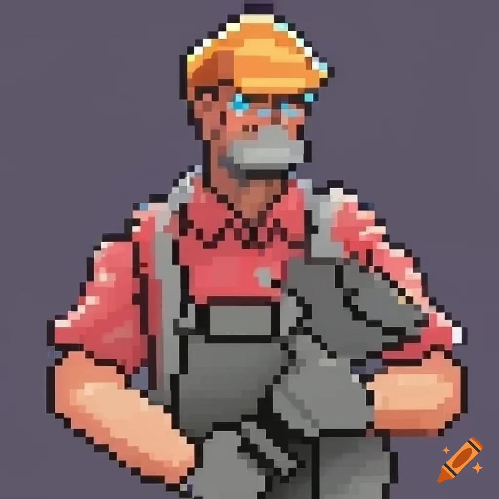 Team fortress 2 engineer in pixel art holding a wrench on Craiyon