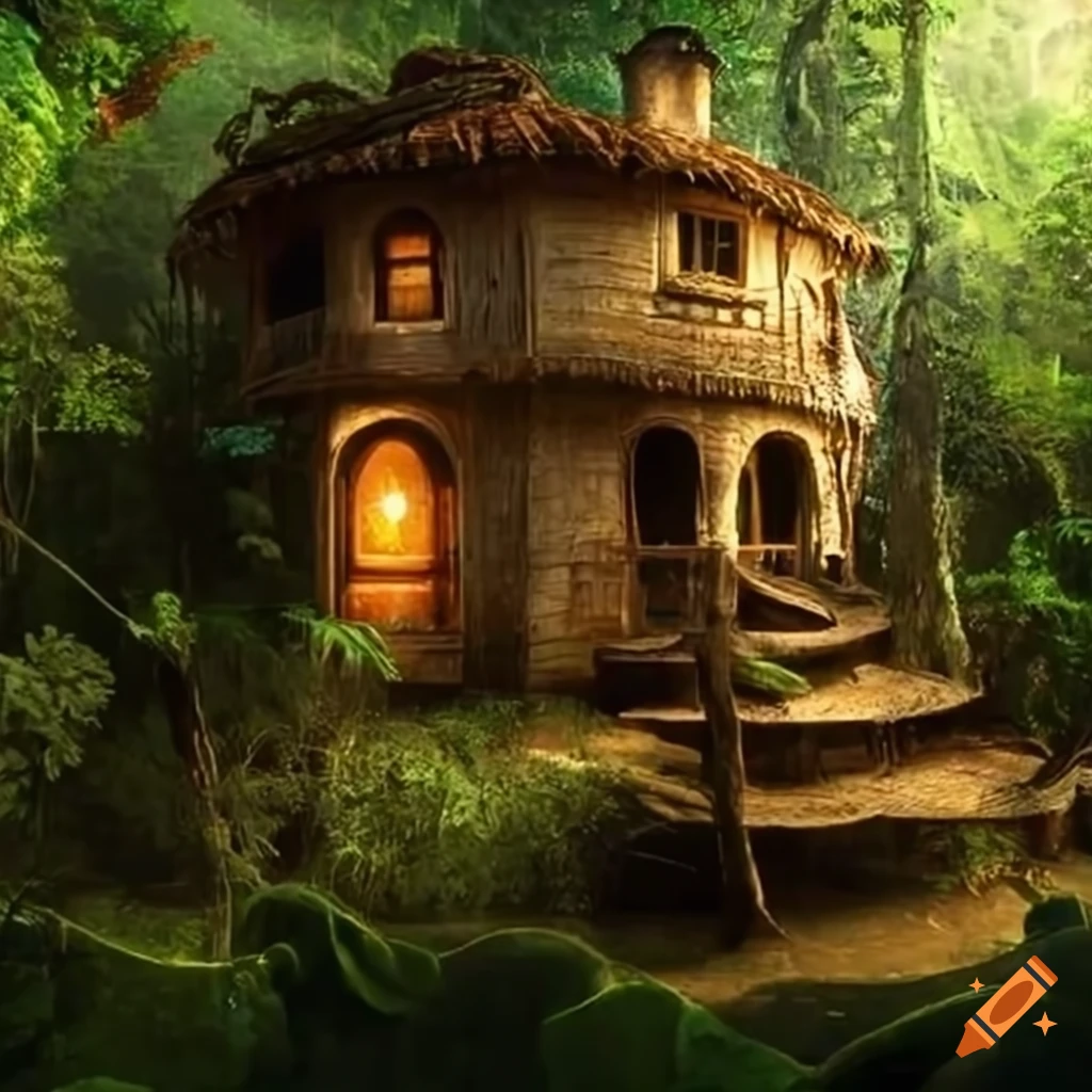 Colonial Spanish style treehouse in a magical rainforest on Craiyon