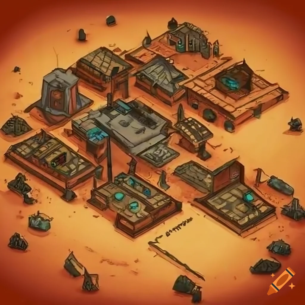 Sci-fi desert town map on Craiyon
