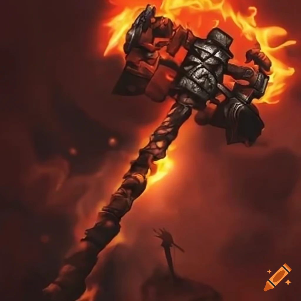 Flaming war hammer on Craiyon