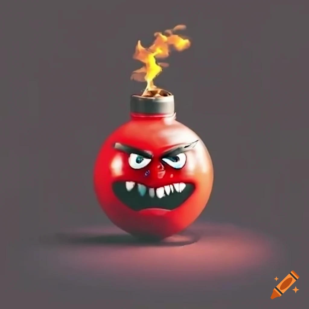 Tiny angry red bomb with ignited fuse on Craiyon