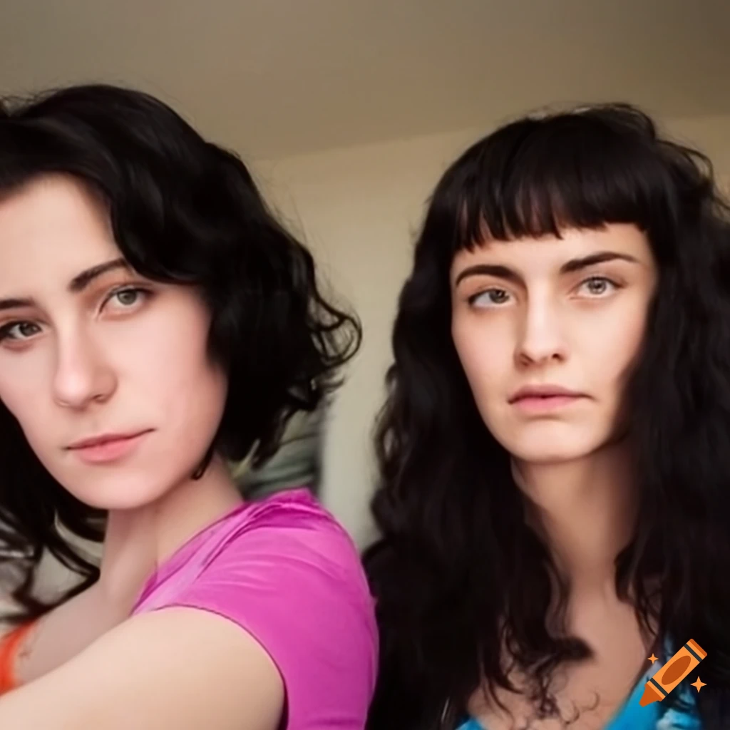 Trans woman with short hair and sister with long hair in a wide angle ...