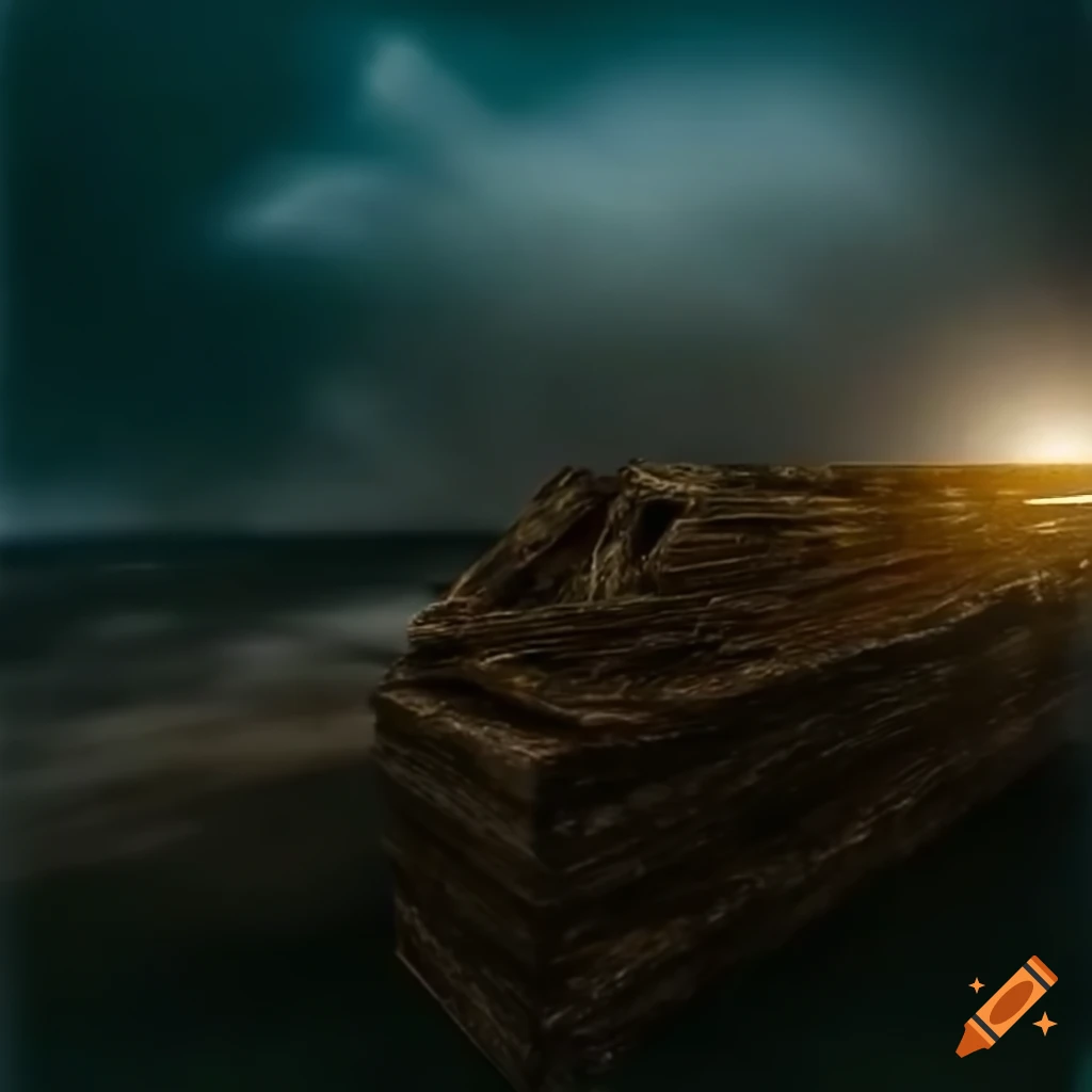 Rectangular prehistoric log ship on stormy sea on Craiyon