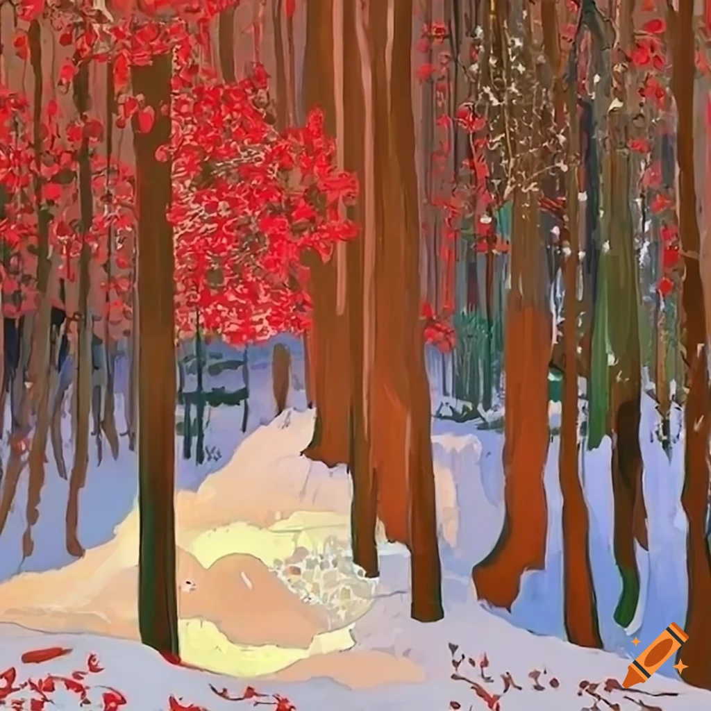 Illustration of a festive christmas forest scene with poinsettia trees ...