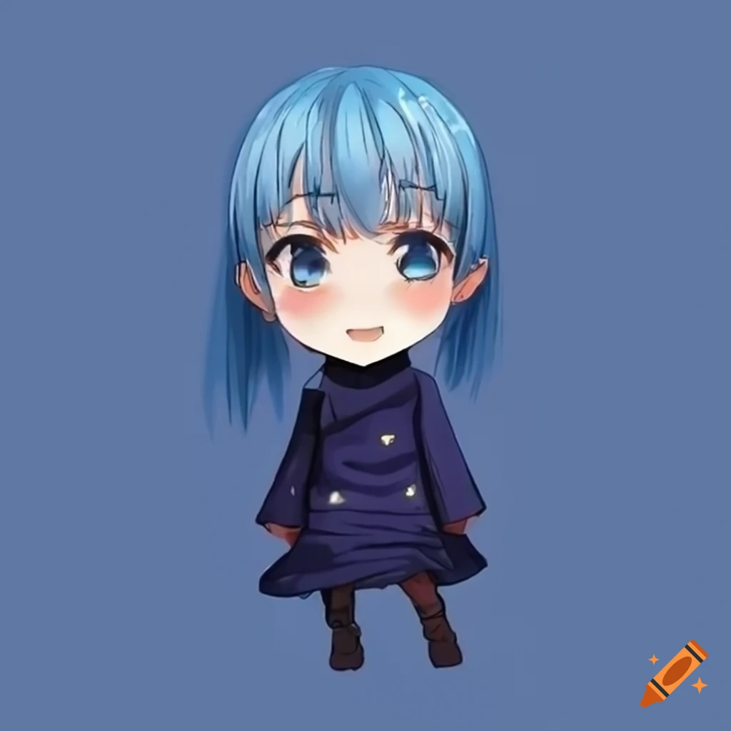 Chibi character Kasumi Miwa from Jujutsu Kaisen with light blue hair on ...