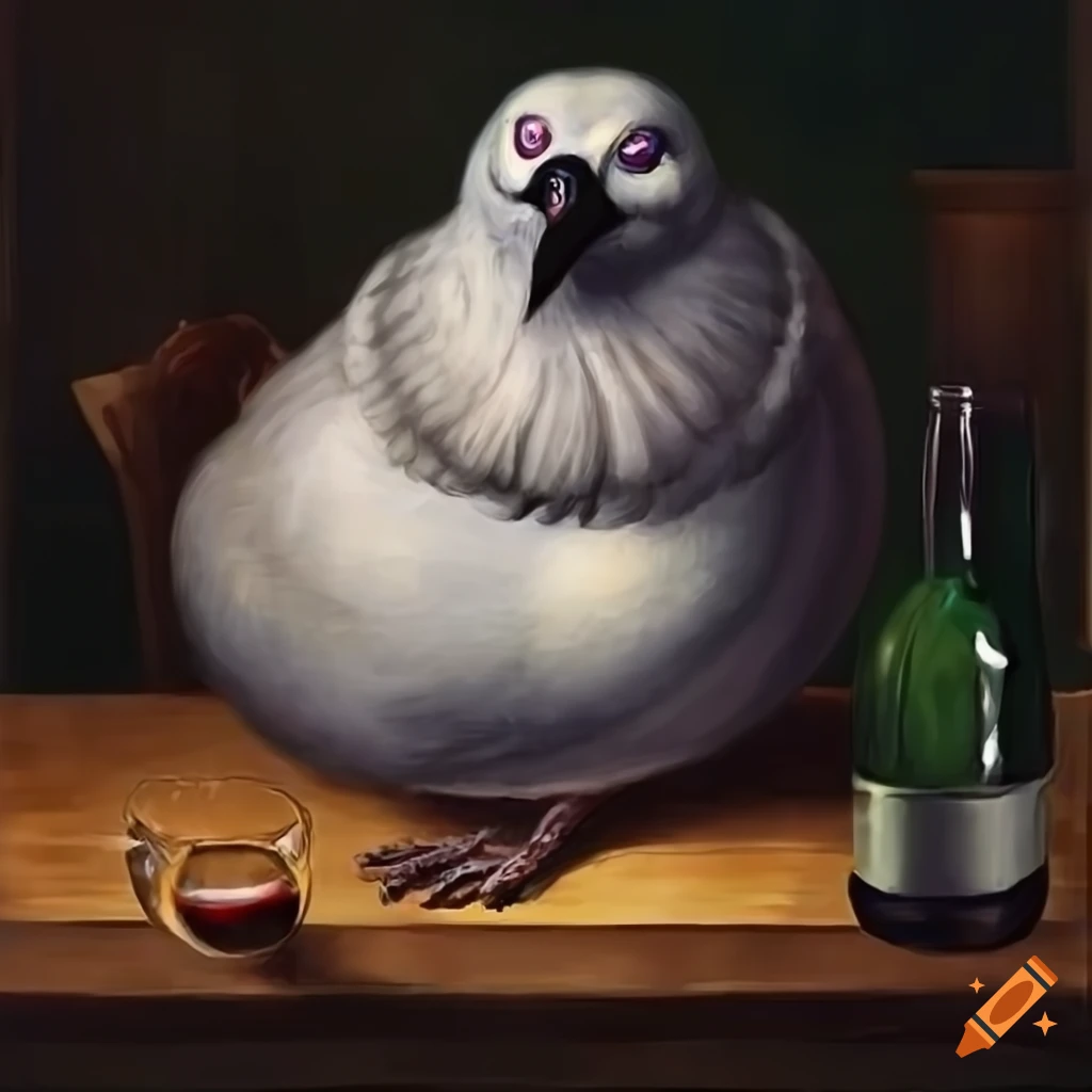 Chubby grey bird with purple eyes and black beak enjoying wine in ...