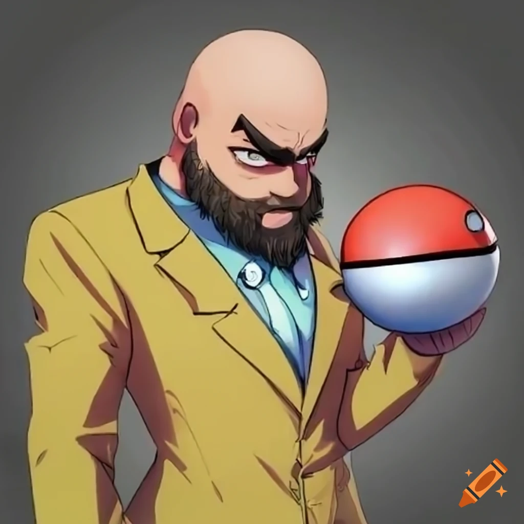 Caucasian man in yellow suit holding a classic pokéball on Craiyon
