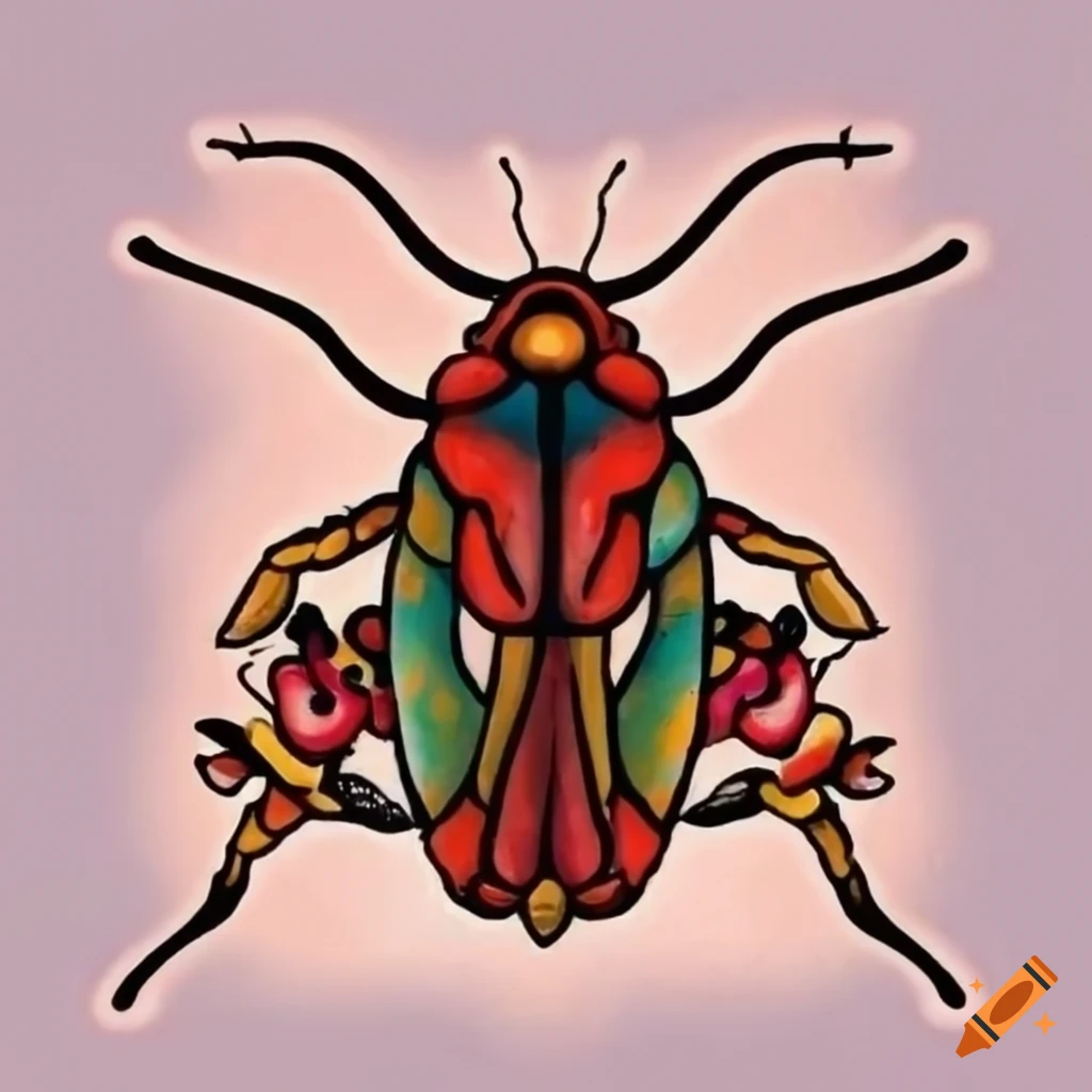 Colorful cockroach in American traditional tattoo style on Craiyon
