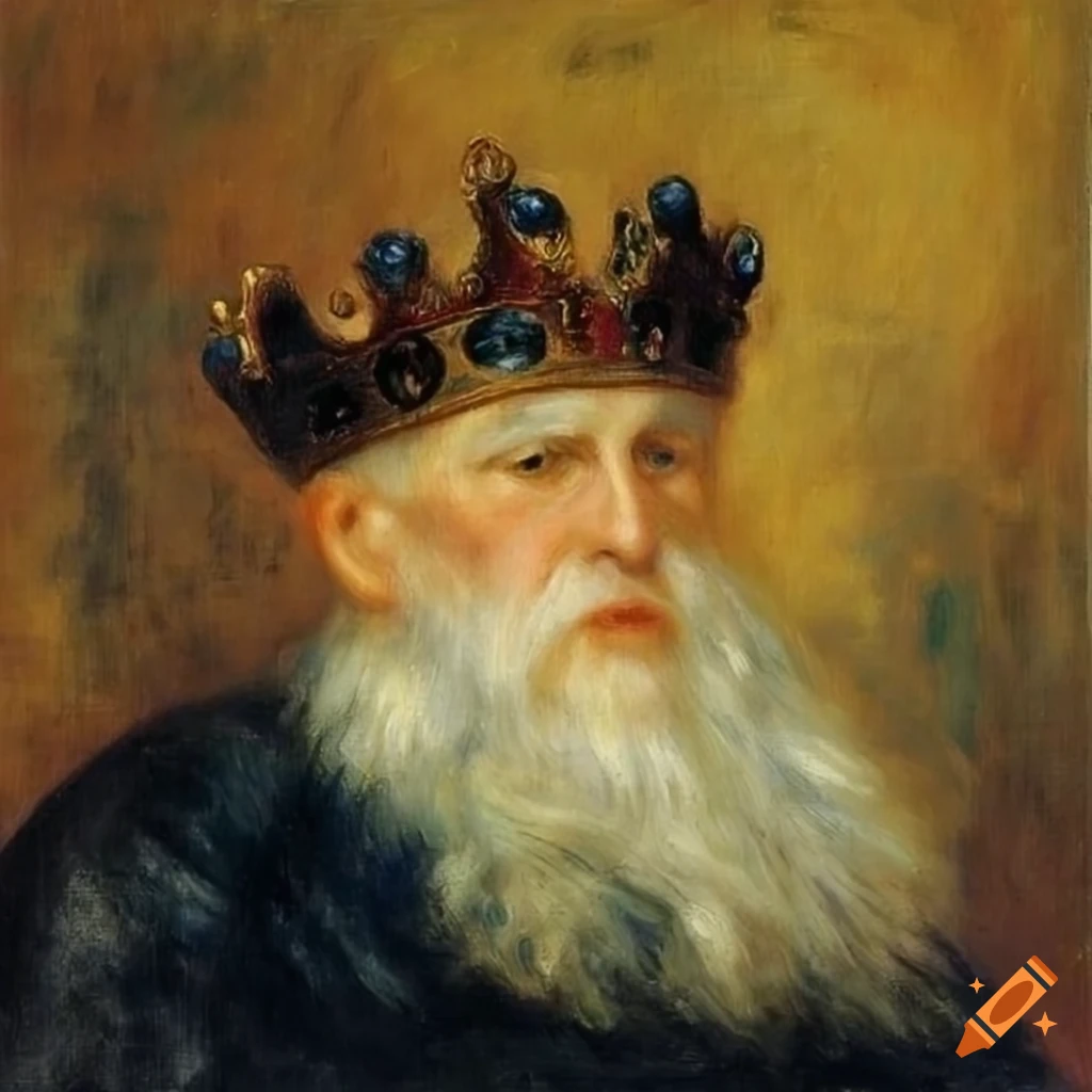 Old king wearing a crown in an oil painting by renoir on Craiyon