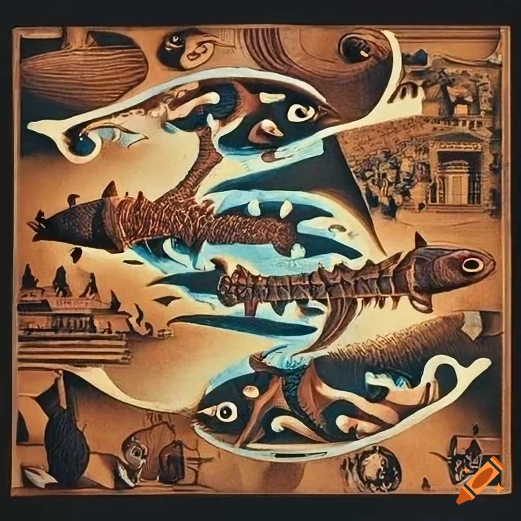 Happy fish vintage adventure travel poster on Craiyon