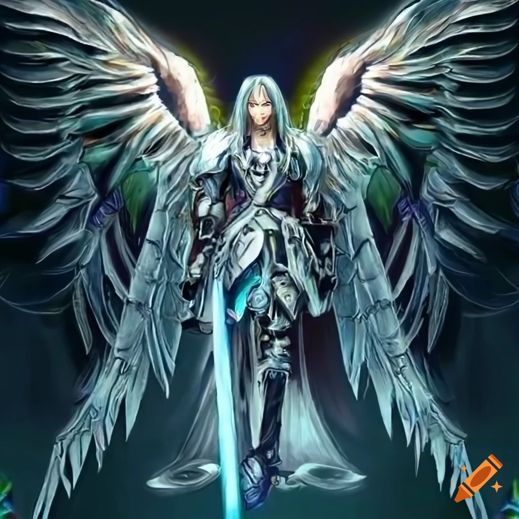 Sephiroth from Final Fantasy in majestic angelic armor of gold and ...