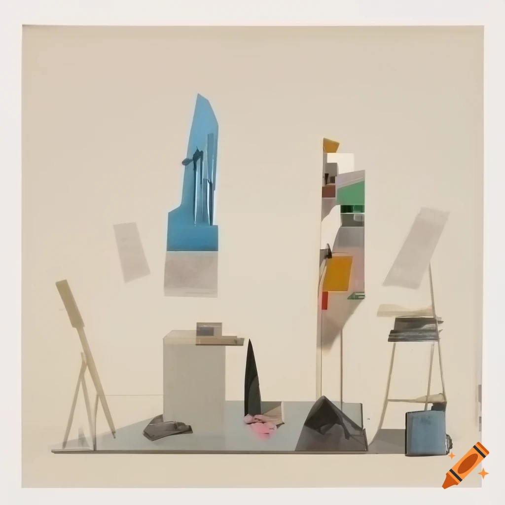 Contemporary avant-garde art studio with sculptures and installations ...