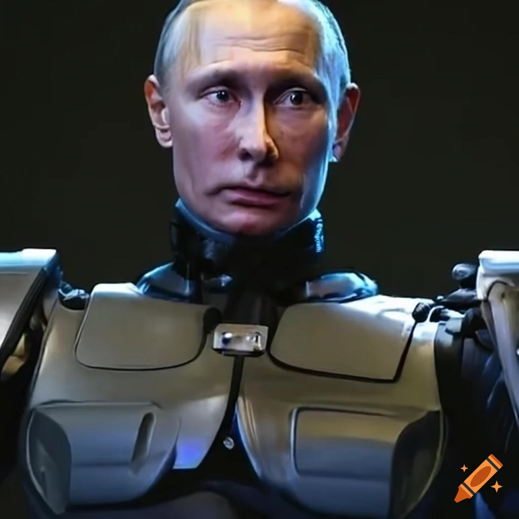 Putin's face superimposed on a Robocop on Craiyon